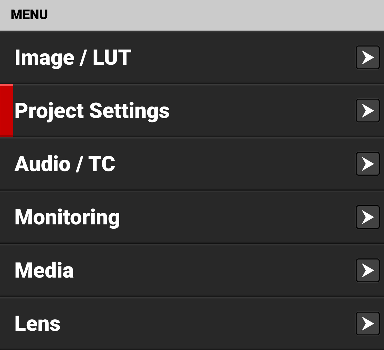 Project Settings Menu